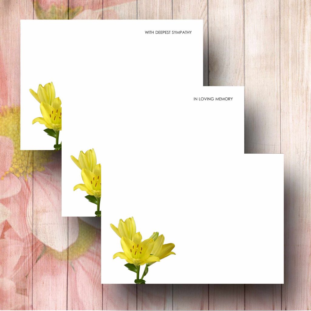 Yellow Lilly Flower Funeral Floral Message Cards (Large)