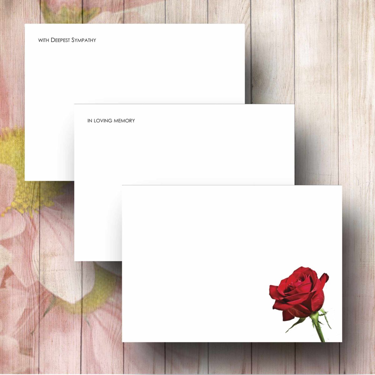 Single Red Rose Funeral Floral Message Cards (Large)