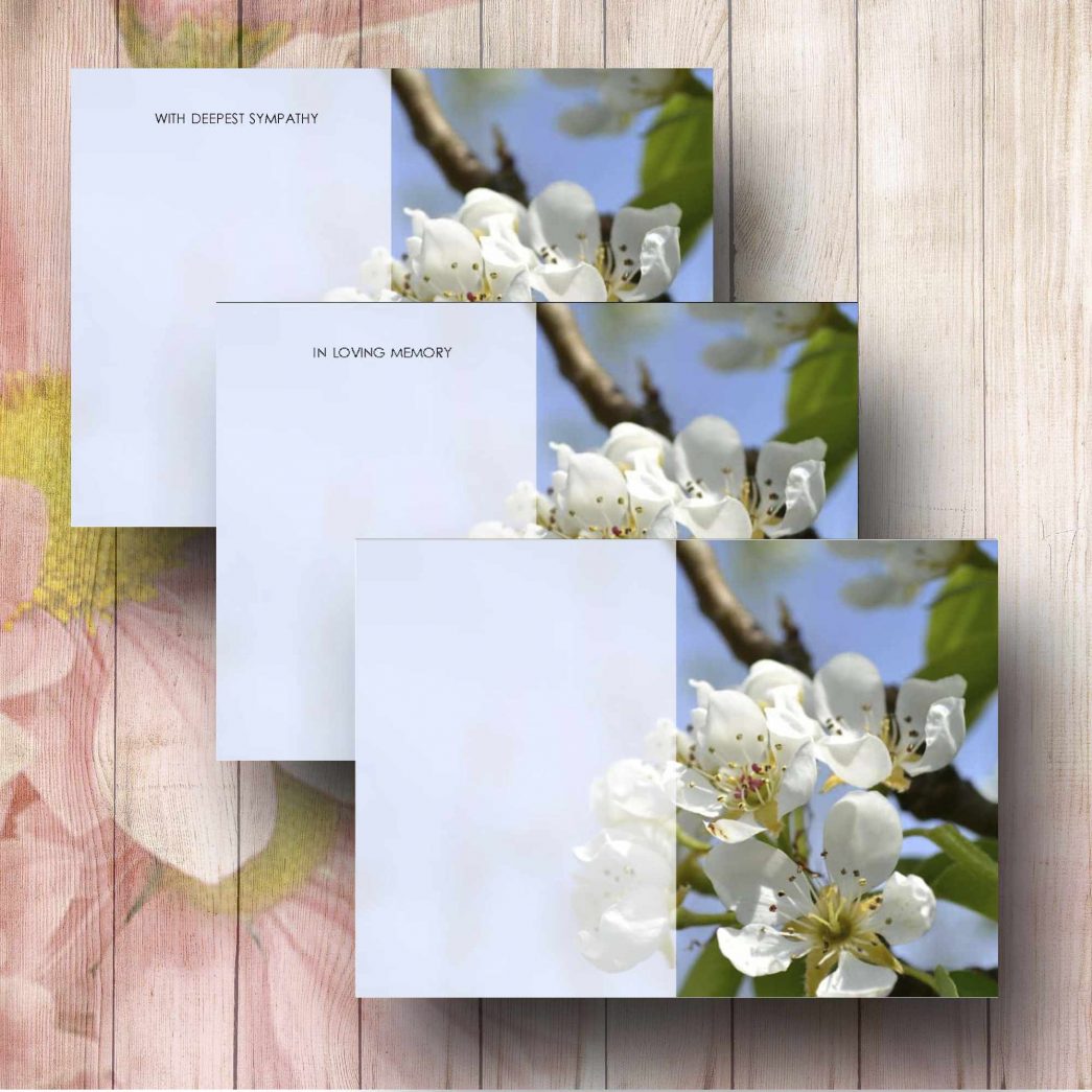 Beautiful white blossom Funeral Flower Message Cards