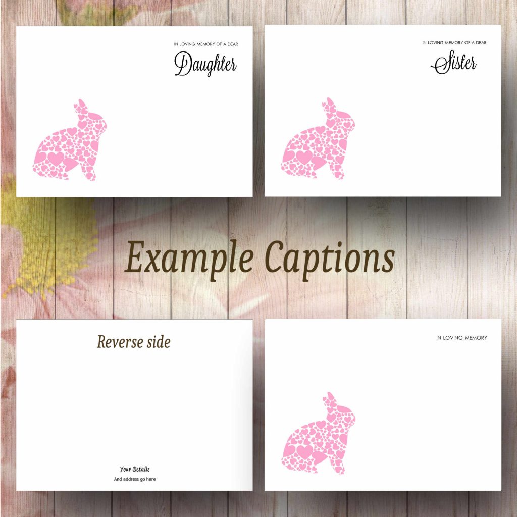 Pink Heart Rabbit Funeral Floral Message Cards (Large)