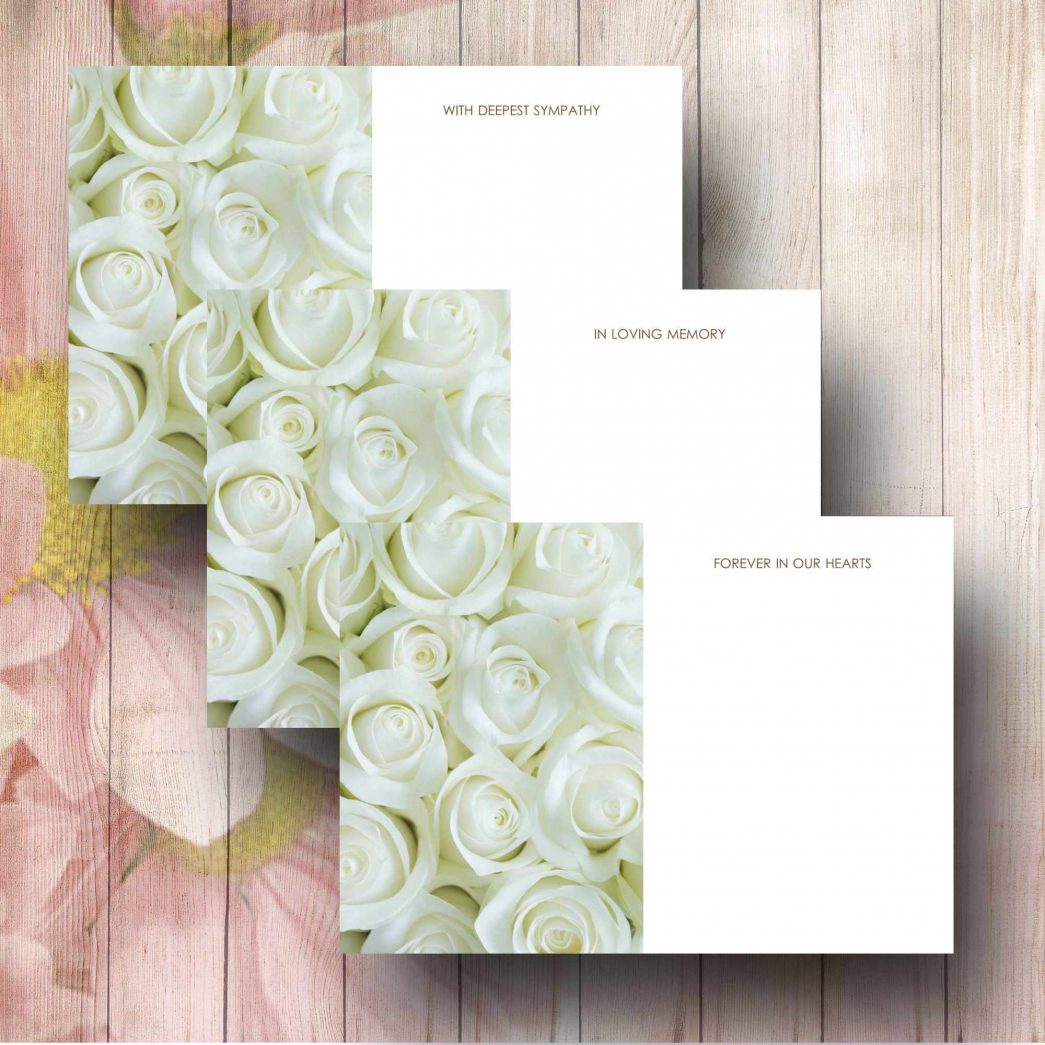 Bed of White Roses Florist Funeral Cards Large Size