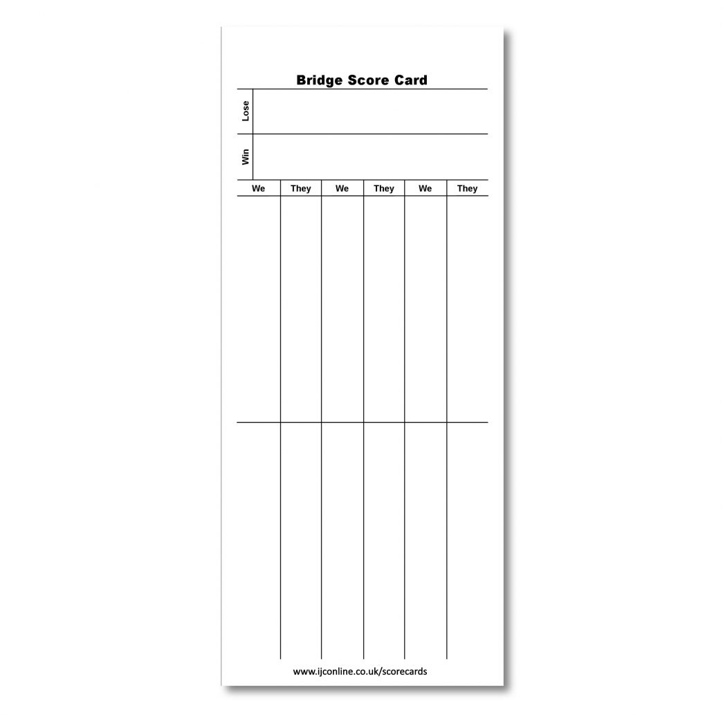 Rubber Bridge Score Cards. Pack of 50 Double sided