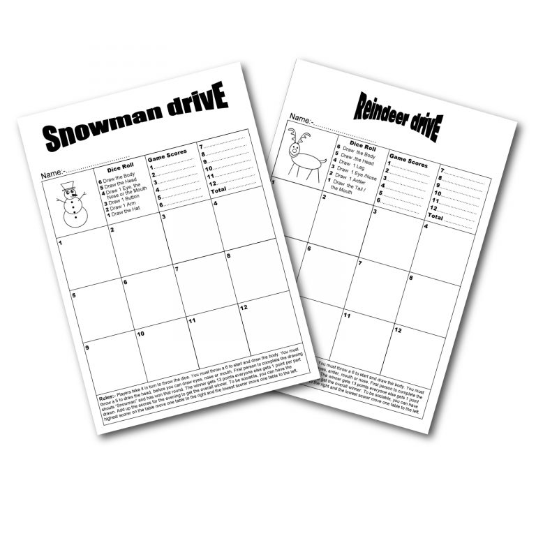 Beetle Drive Game Cards. Double sided for twice the Fun!