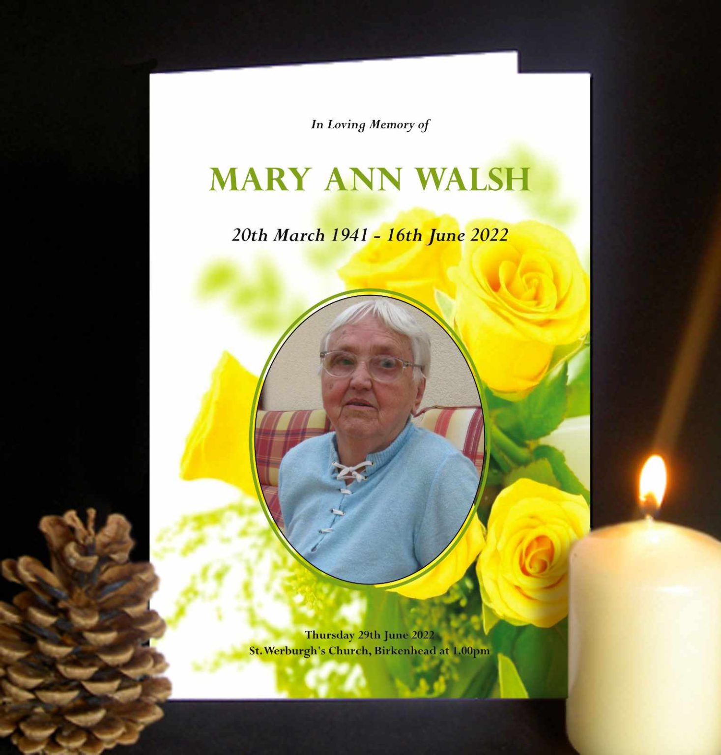 Funeral Order of Service Yellow Roses Design With Photo